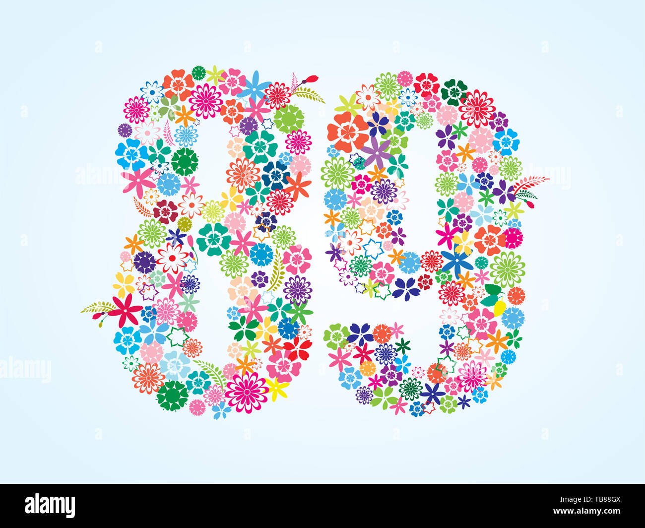 Vector Colorful Floral 89 Number Design isolated on white background ...