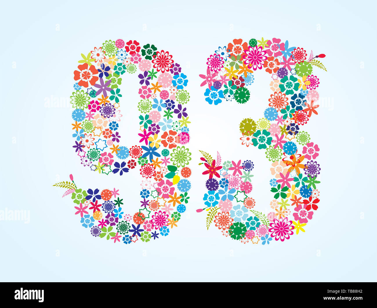 Vector Colorful Floral 93 Number Design isolated on white background ...