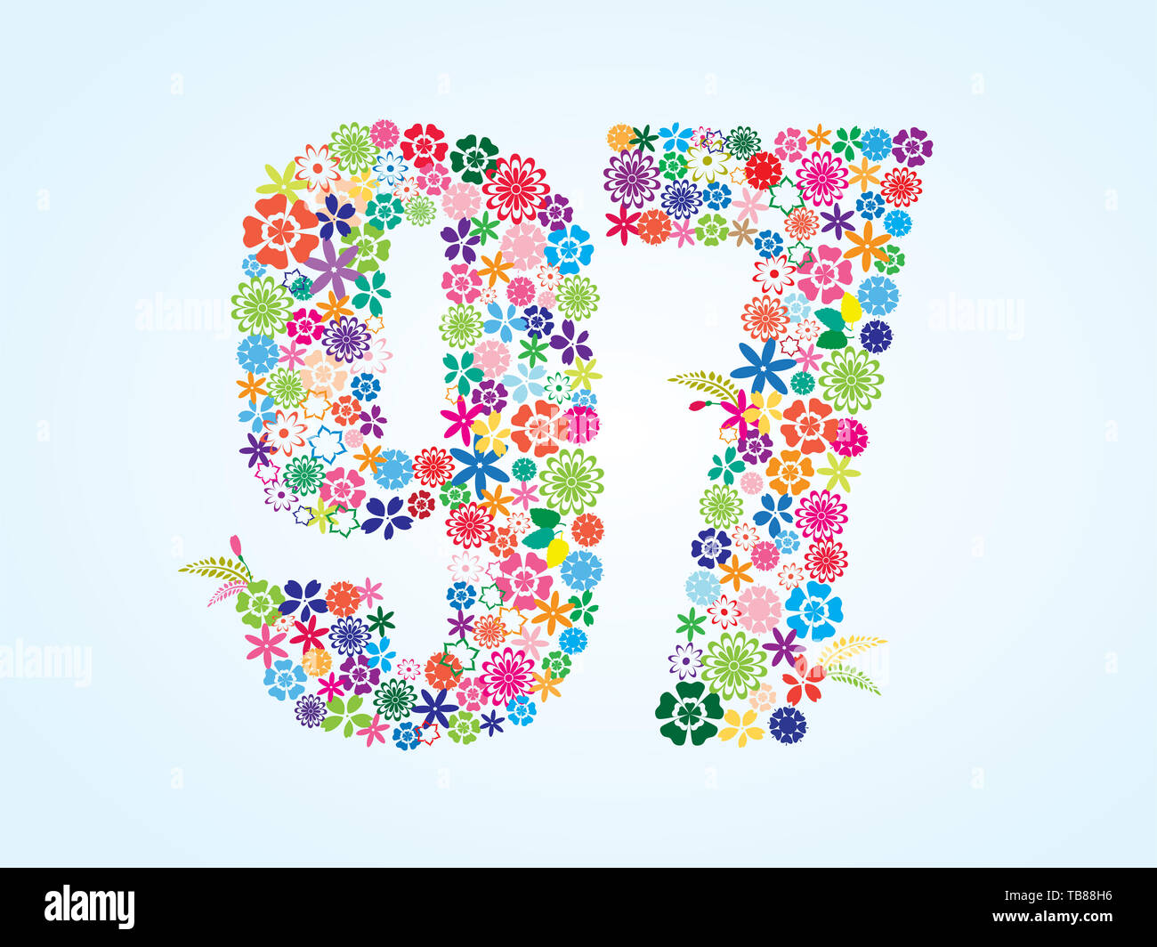 Vector Colorful Floral 97 Number Design isolated on white background ...