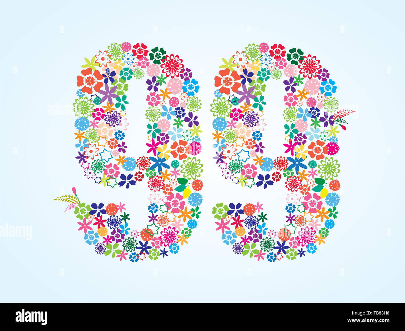 Vector Colorful Floral 99 Number Design isolated on white background ...
