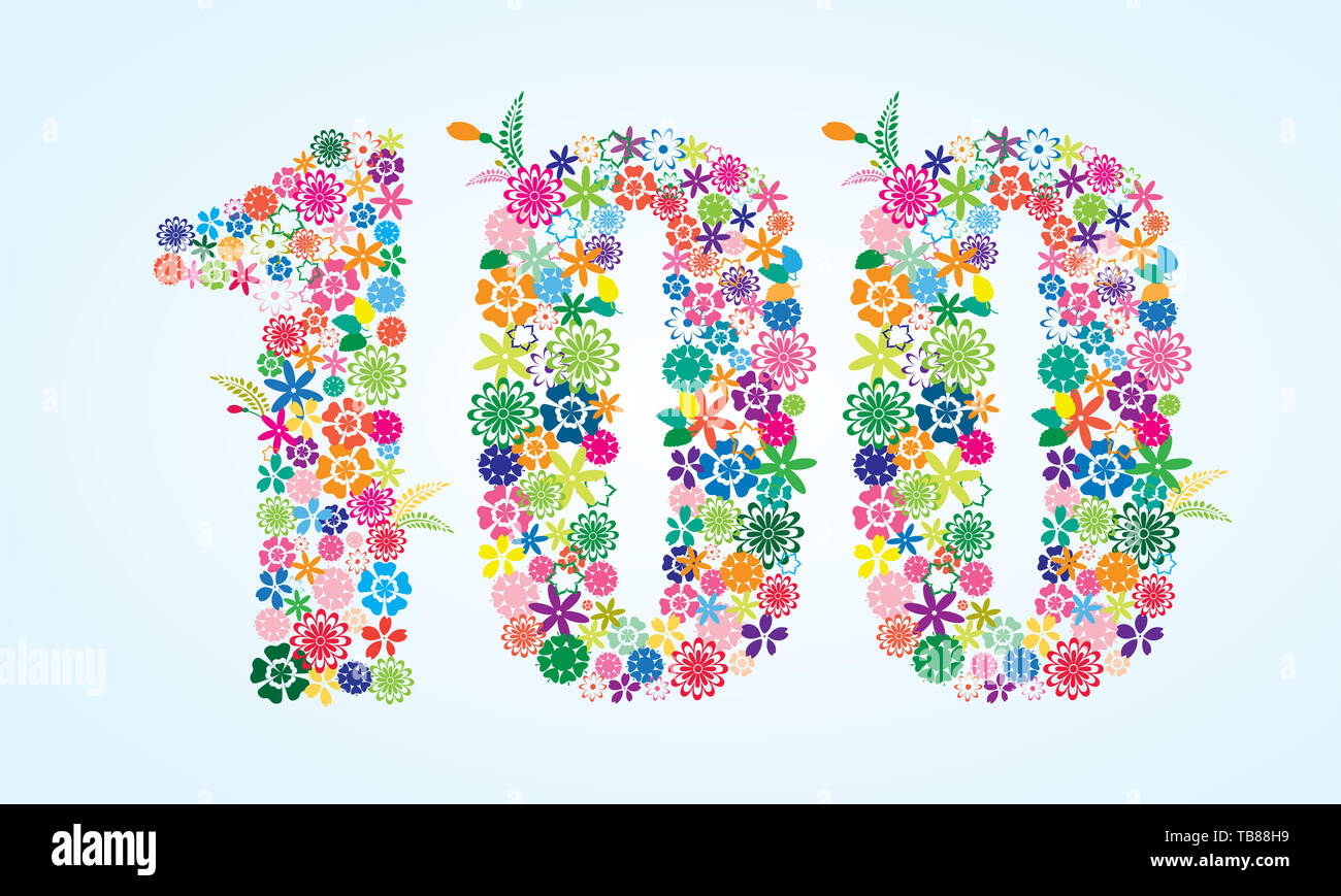 Vector Colorful Floral 100 Number Design isolated on white background ...