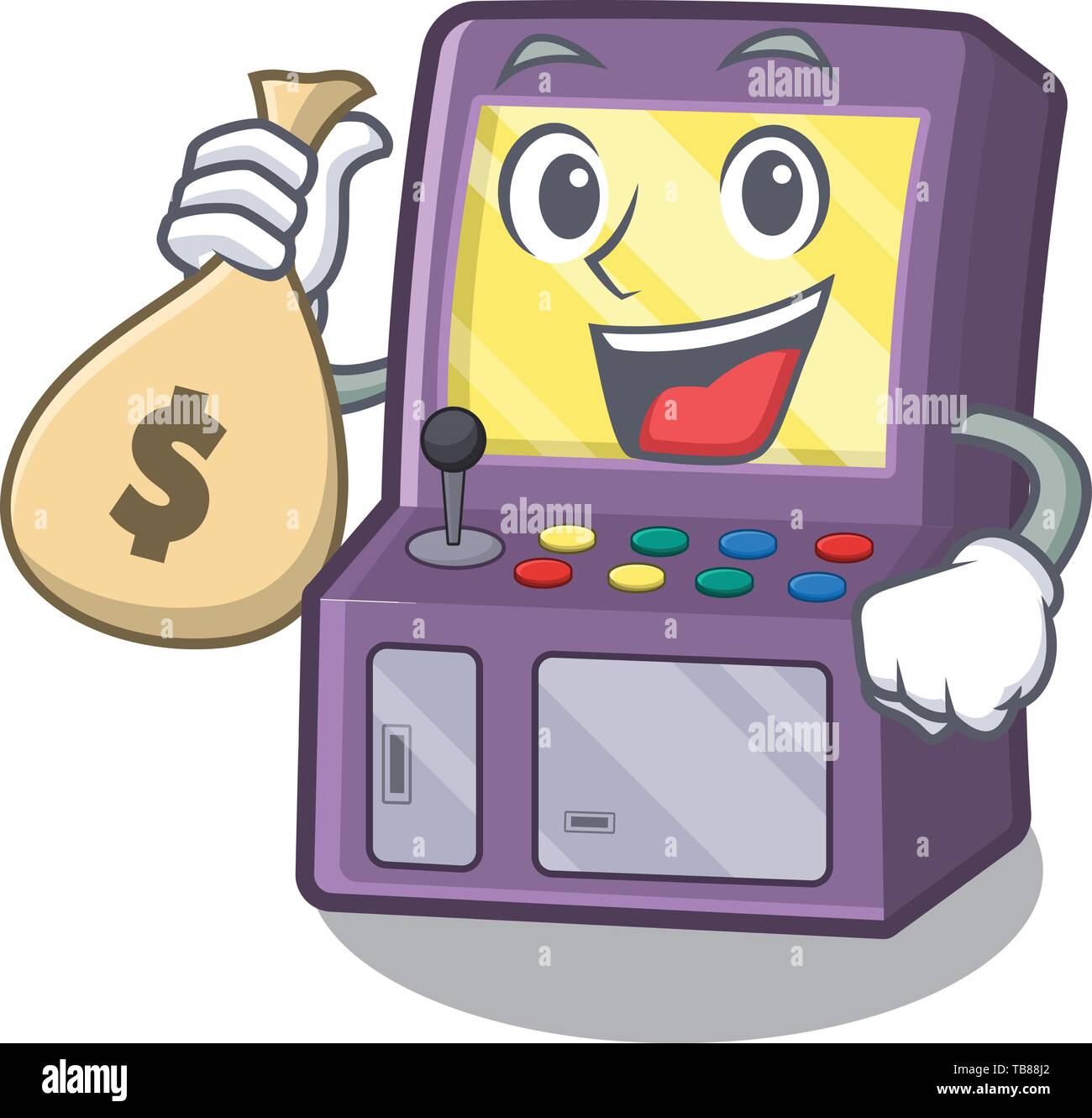 With money bag arcade machine isolated with the character Stock Vector ...