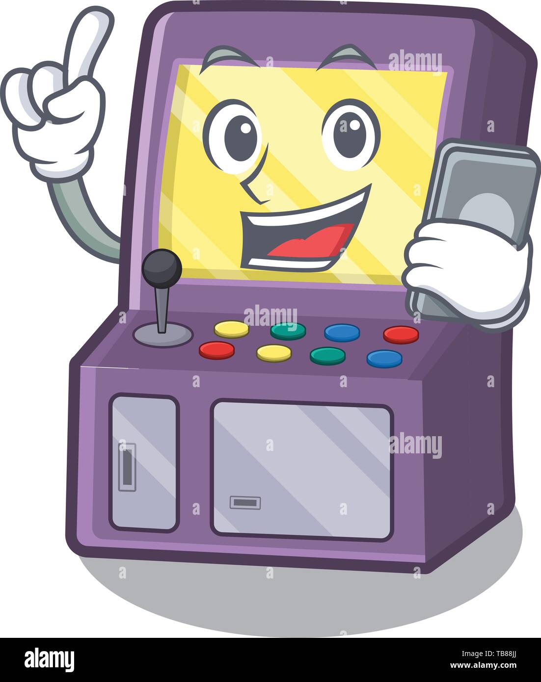 With phone arcade machine isolated with the character Stock Vector ...