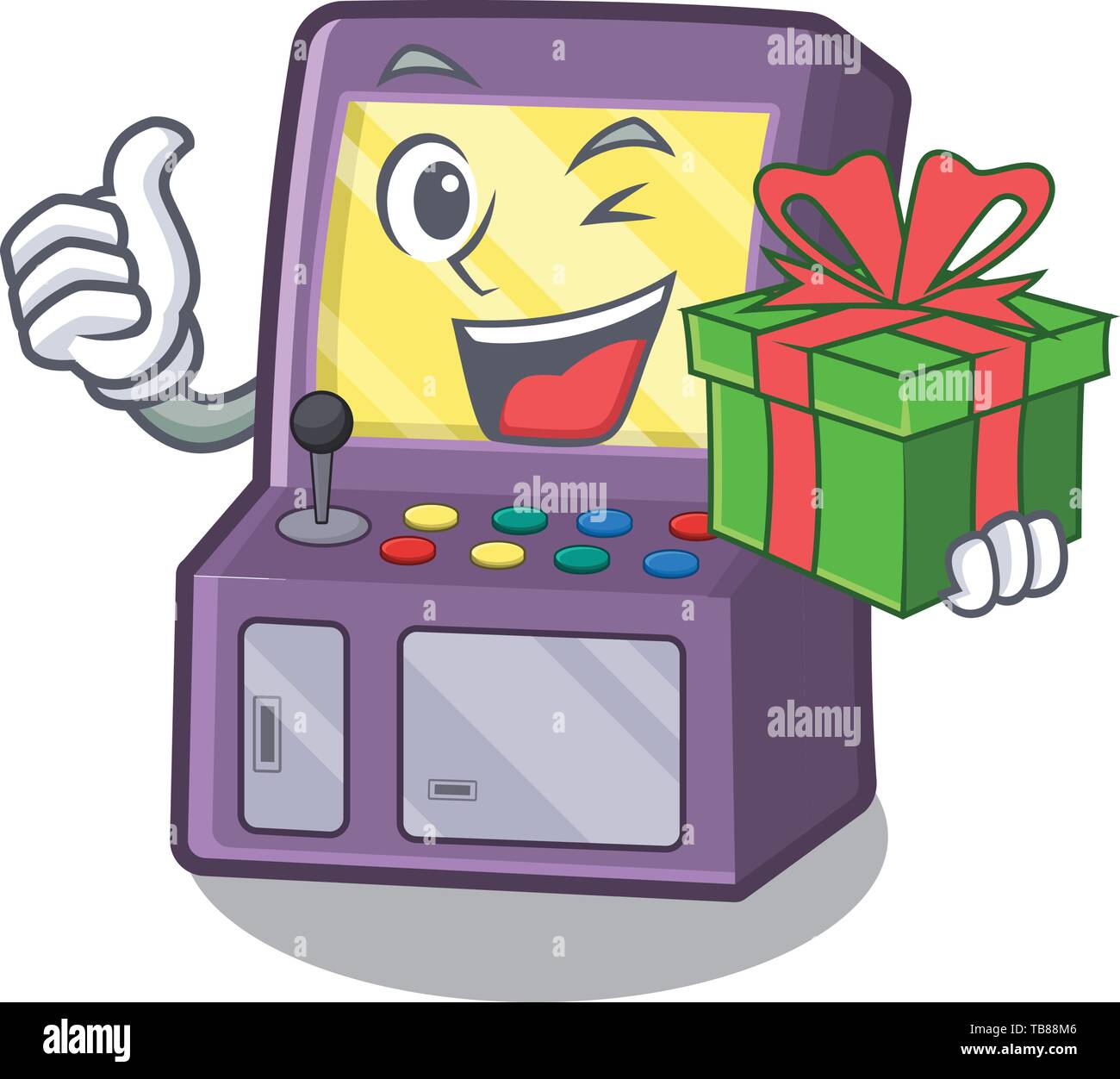 With gift arcade machine next to mascot table Stock Vector Image & Art ...