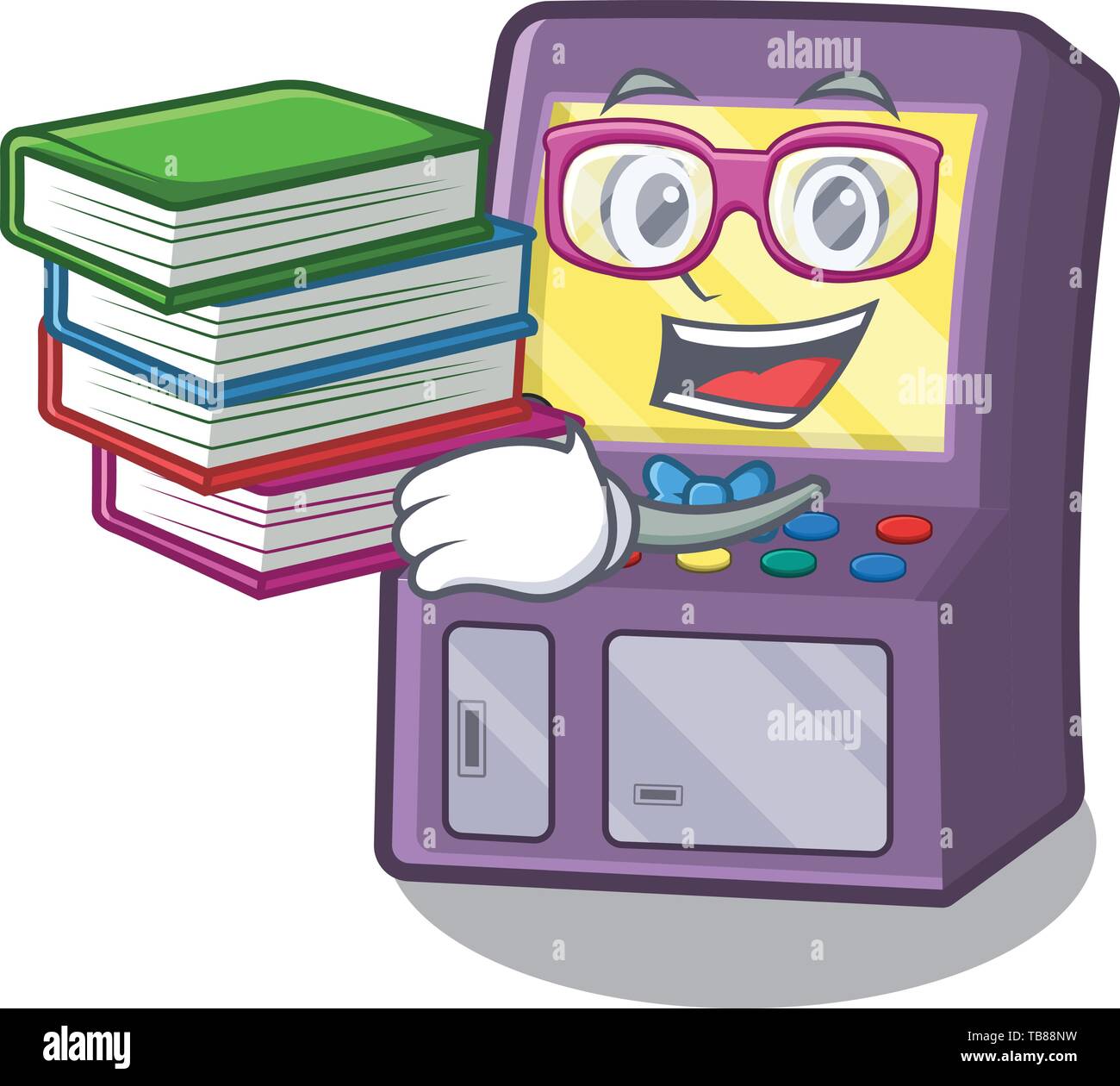 Student with book arcade machine in the cartoon shape Stock Vector ...