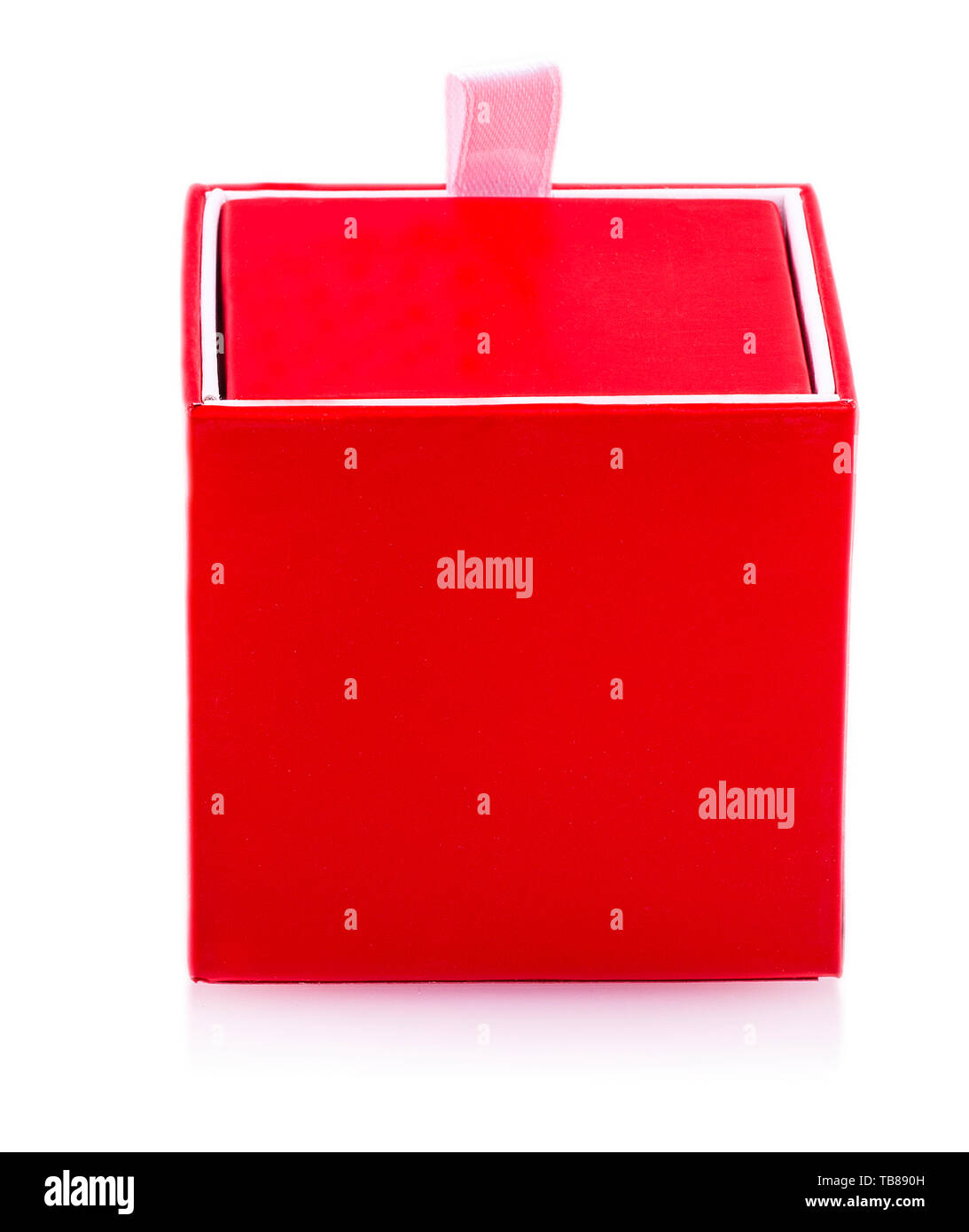 square shiny red gift box isolated on white background Stock Photo - Alamy