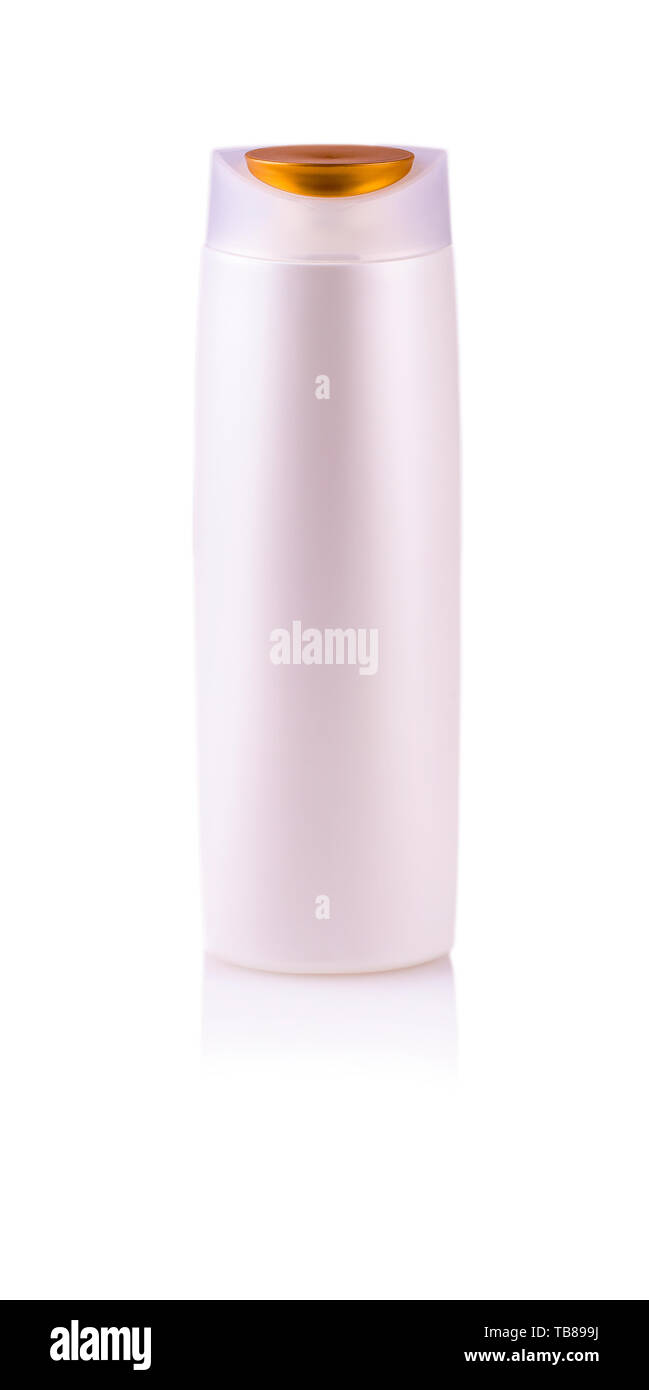 white bottle of shampoo with a brilliant carved lid on a white ...