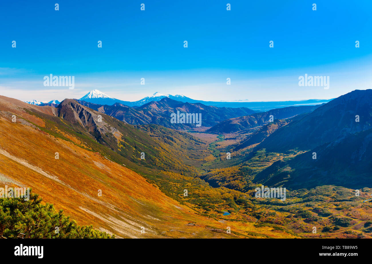 mountain valley in the crater of an extinct volcano on Kamchatka Stock ...