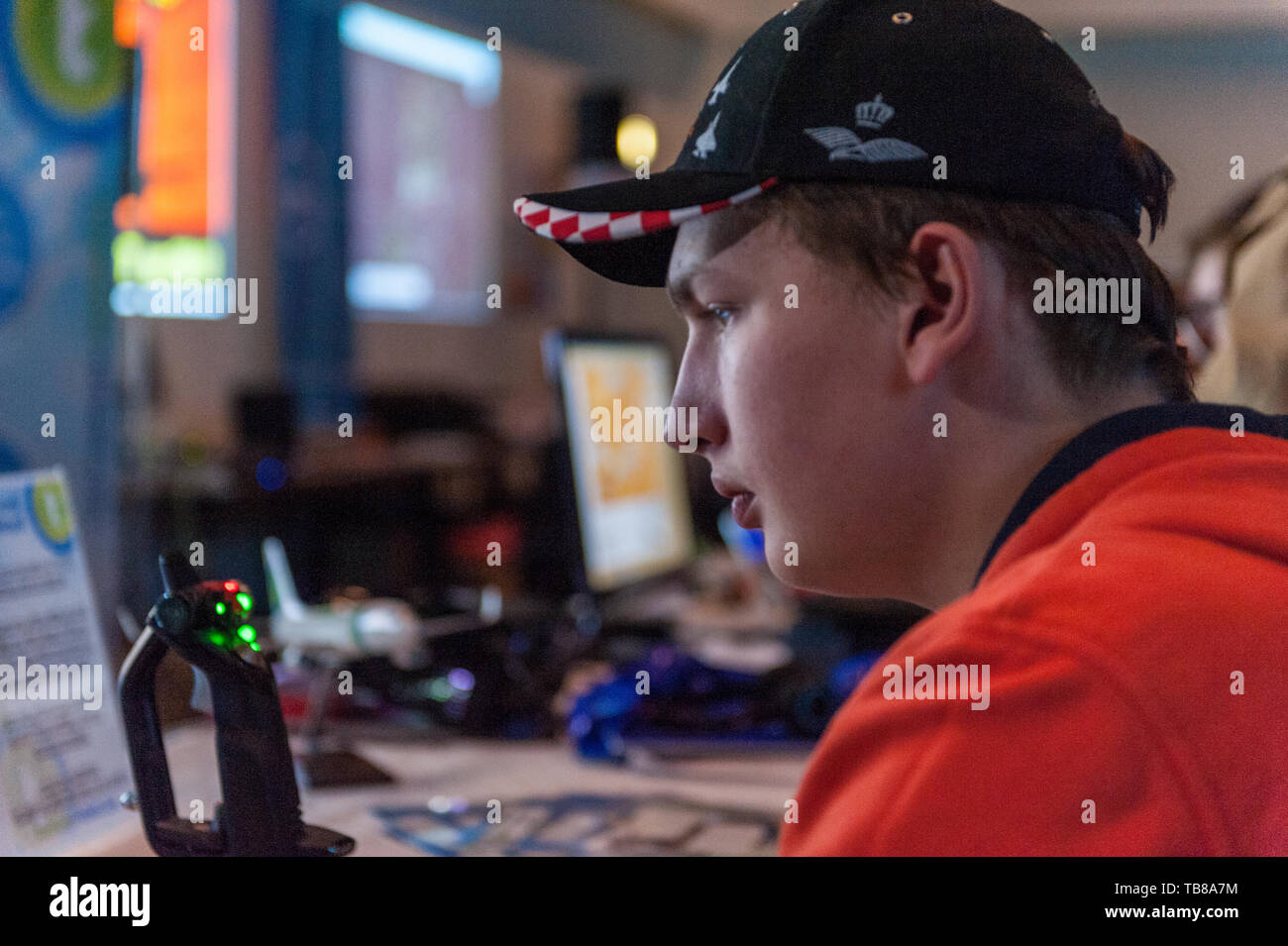 Computer simulation of airplane flight hi-res stock photography and ...