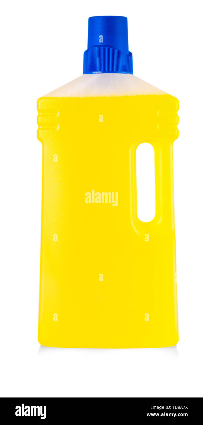 Yellow plastic bottle with handle and liquid laundry detergent ...