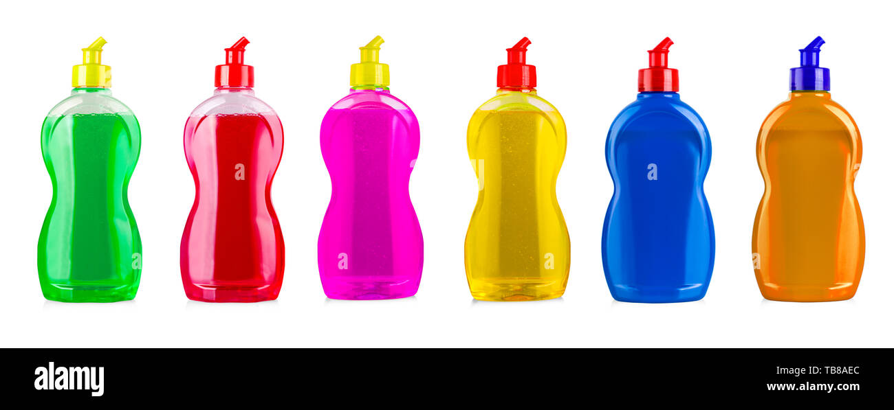 colored cleaning equipmentes isolated on a white background. colored ...