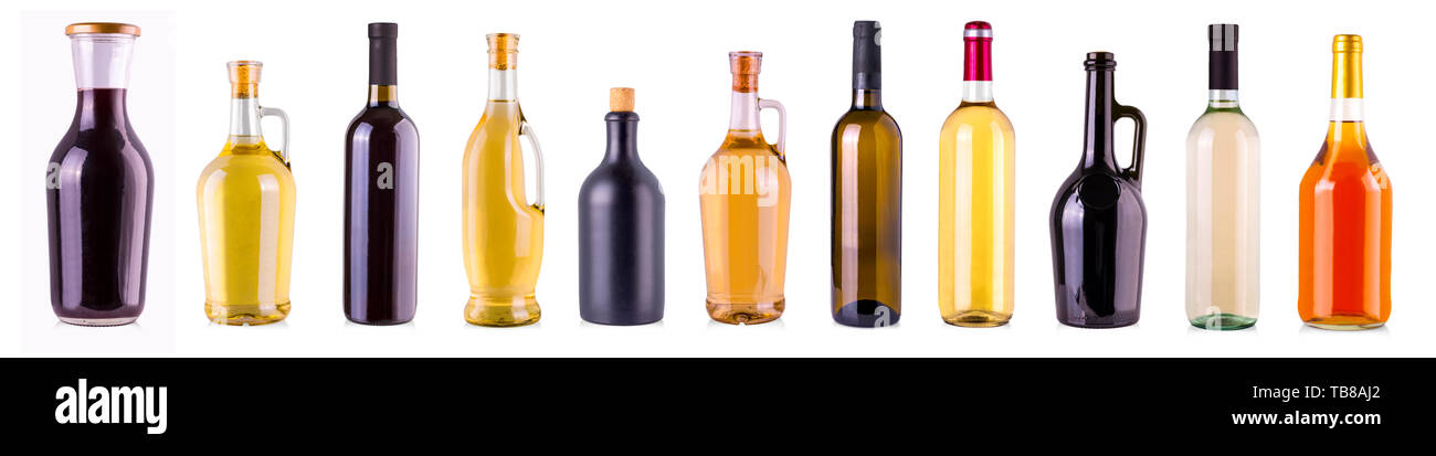 set of bottles with alcoholic beverage closed with a cork isolated on ...