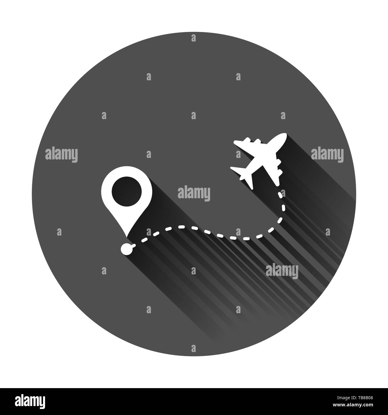 Airplane flight route icon in flat style. Travel line path vector ...