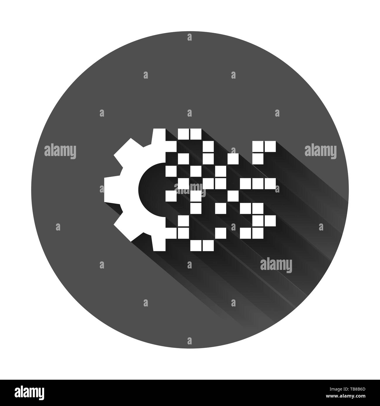 Digital gear icon in flat style. Cog vector illustration on black round ...