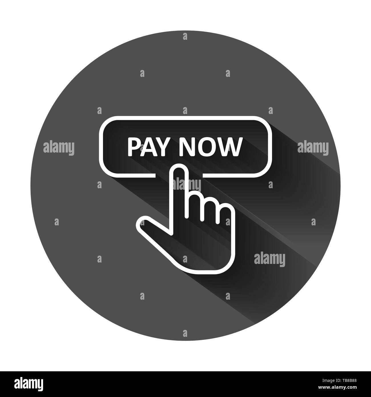 Pay now icon in flat style. Finger cursor vector illustration on black ...