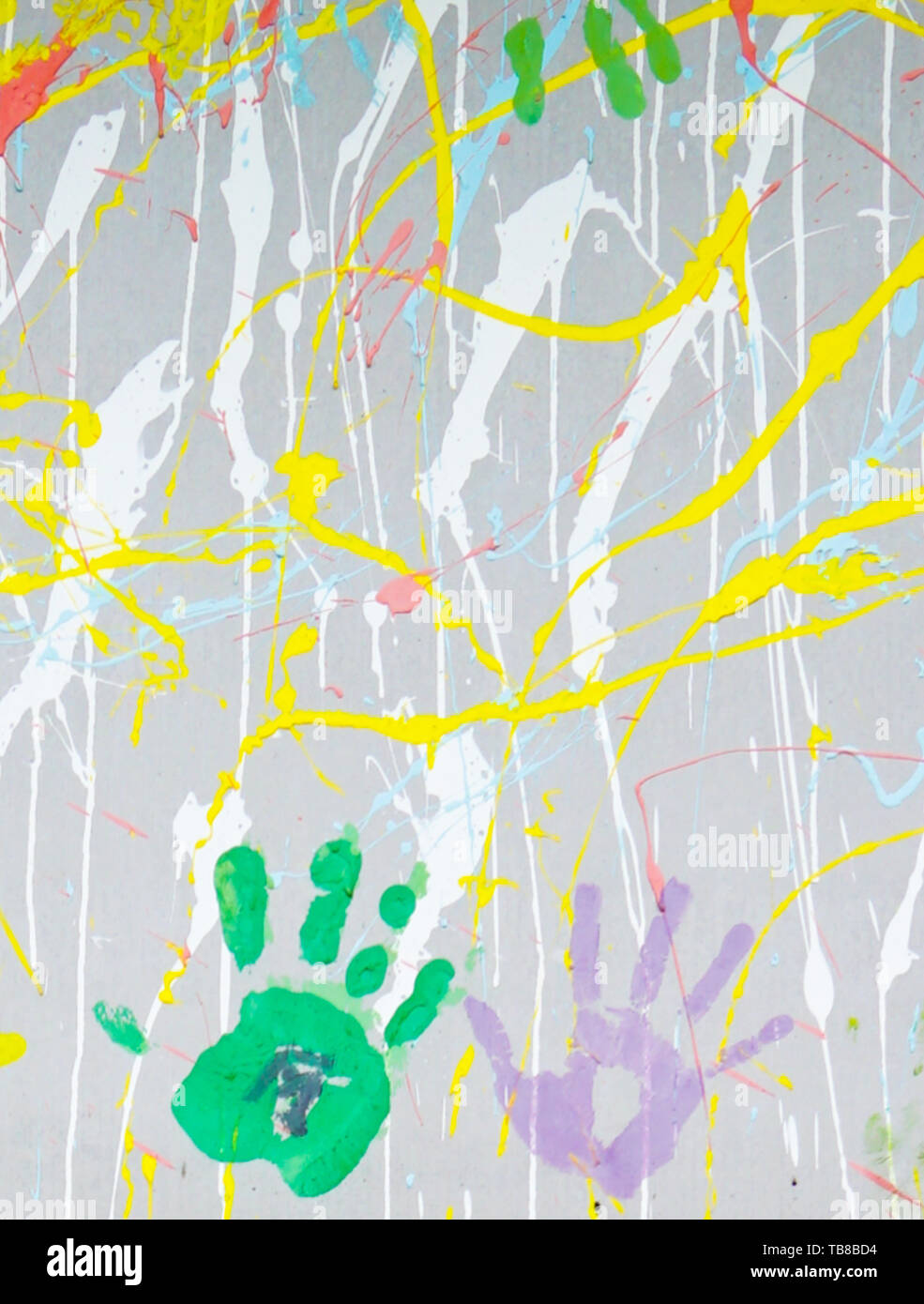 Beautiful colored hand prints on wall Stock Photo - Alamy