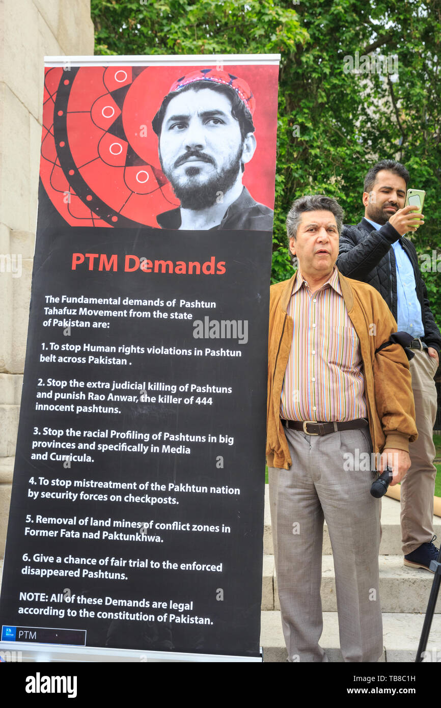 London, UK. 30th May, 2019. Protesters affiliated to the Pashtun ...