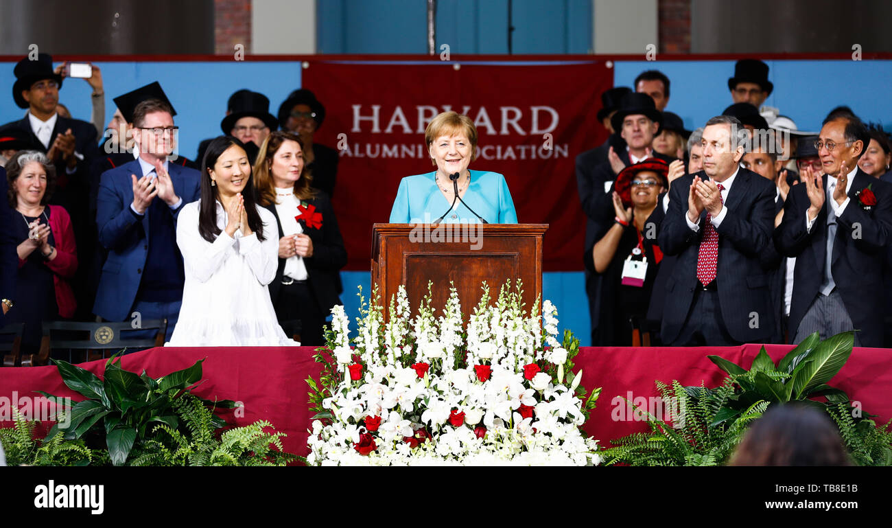 Cambridge, USA. 30th May, 2019. Chancellor Angela Merkel (CDU) gives a ...