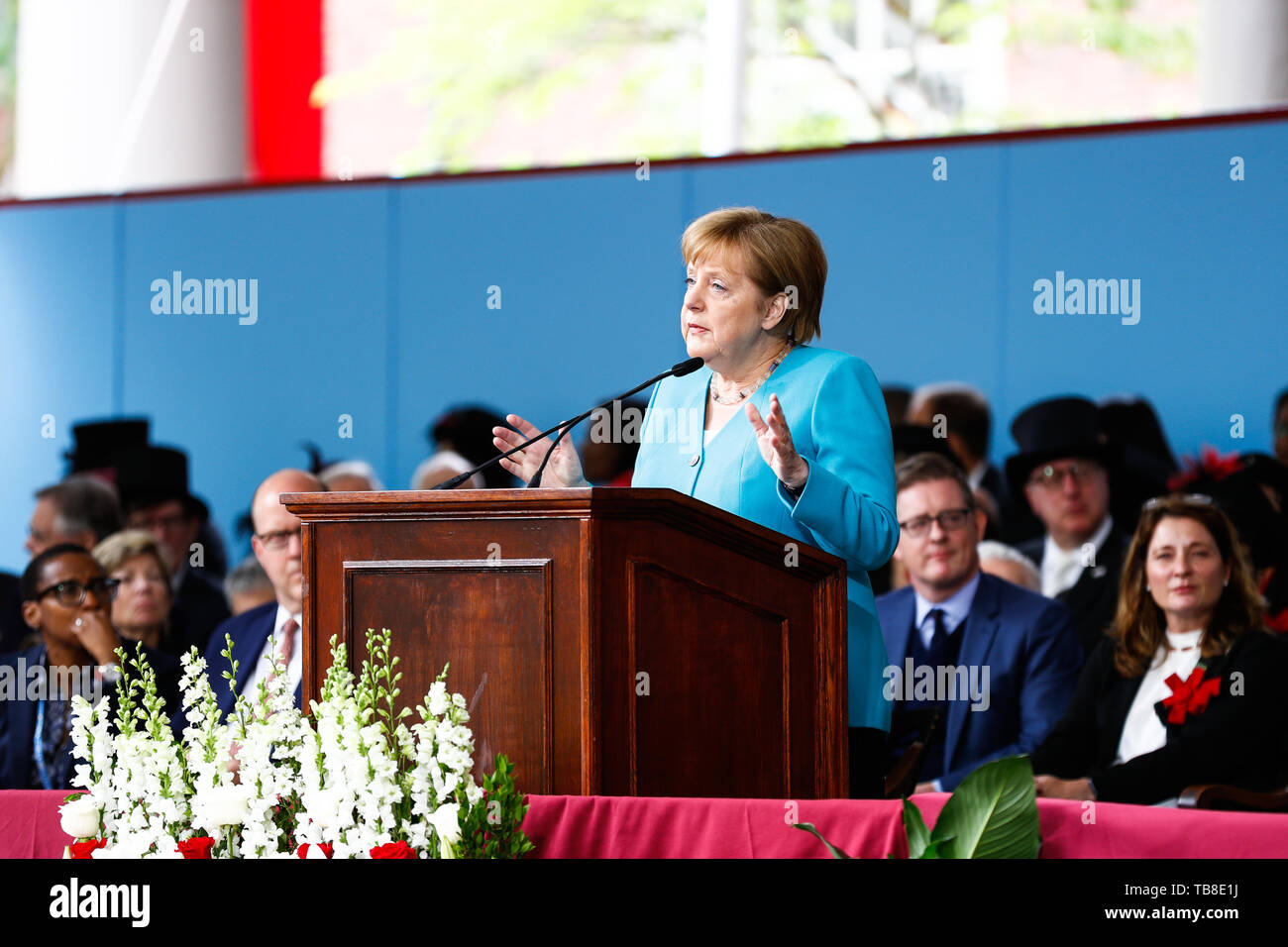 Cambridge, USA. 30th May, 2019. Chancellor Angela Merkel (CDU) gives a ...