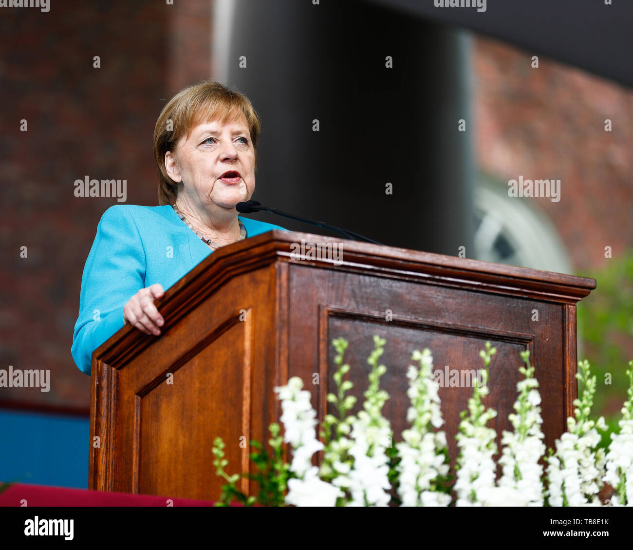 Cambridge, USA. 30th May, 2019. Chancellor Angela Merkel (CDU) gives a ...