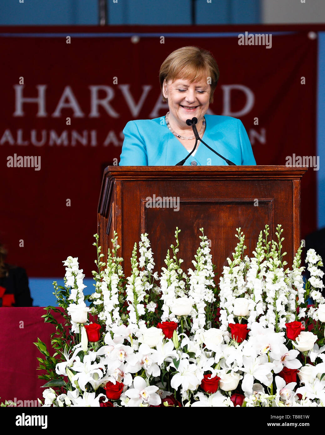 Cambridge, USA. 30th May, 2019. Chancellor Angela Merkel (CDU) gives a ...