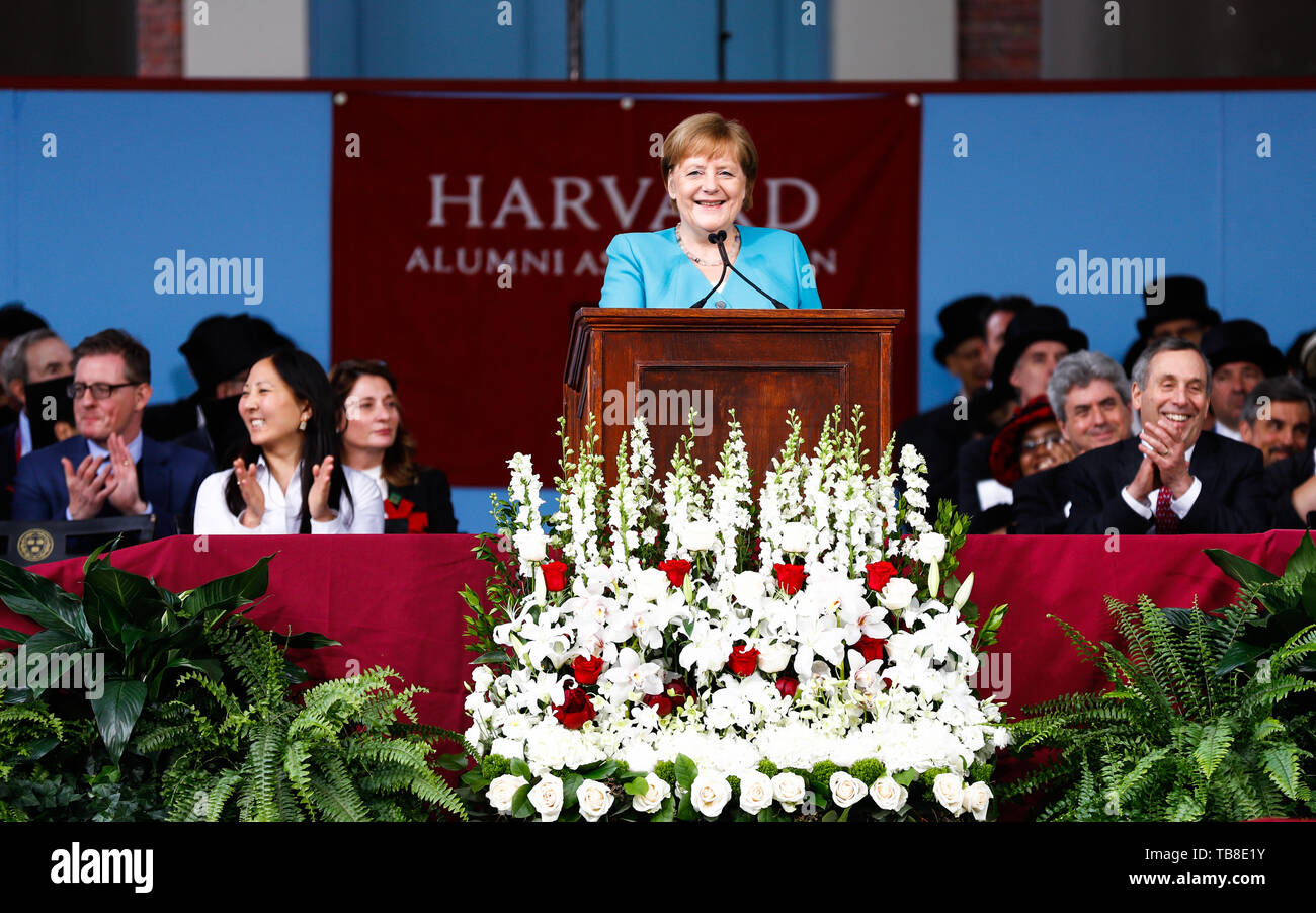 Cambridge, USA. 30th May, 2019. Chancellor Angela Merkel (CDU) gives a ...