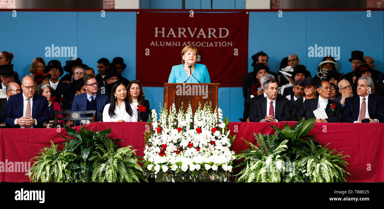 Cambridge, USA. 30th May, 2019. Chancellor Angela Merkel (CDU) gives a ...