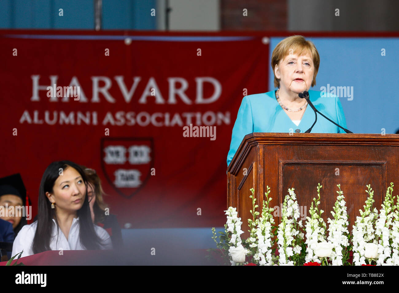 Cambridge, USA. 30th May, 2019. Chancellor Angela Merkel (CDU) gives a ...