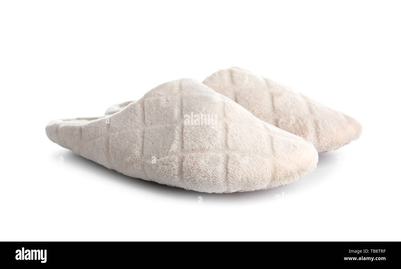 Soft slippers on white background Stock Photo - Alamy