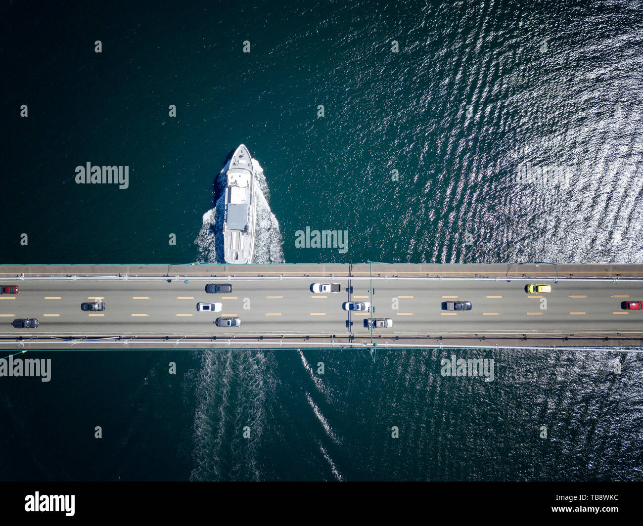 Aerial photo Vancouver Lion Gate Bridge traffic top view Stock Photo ...