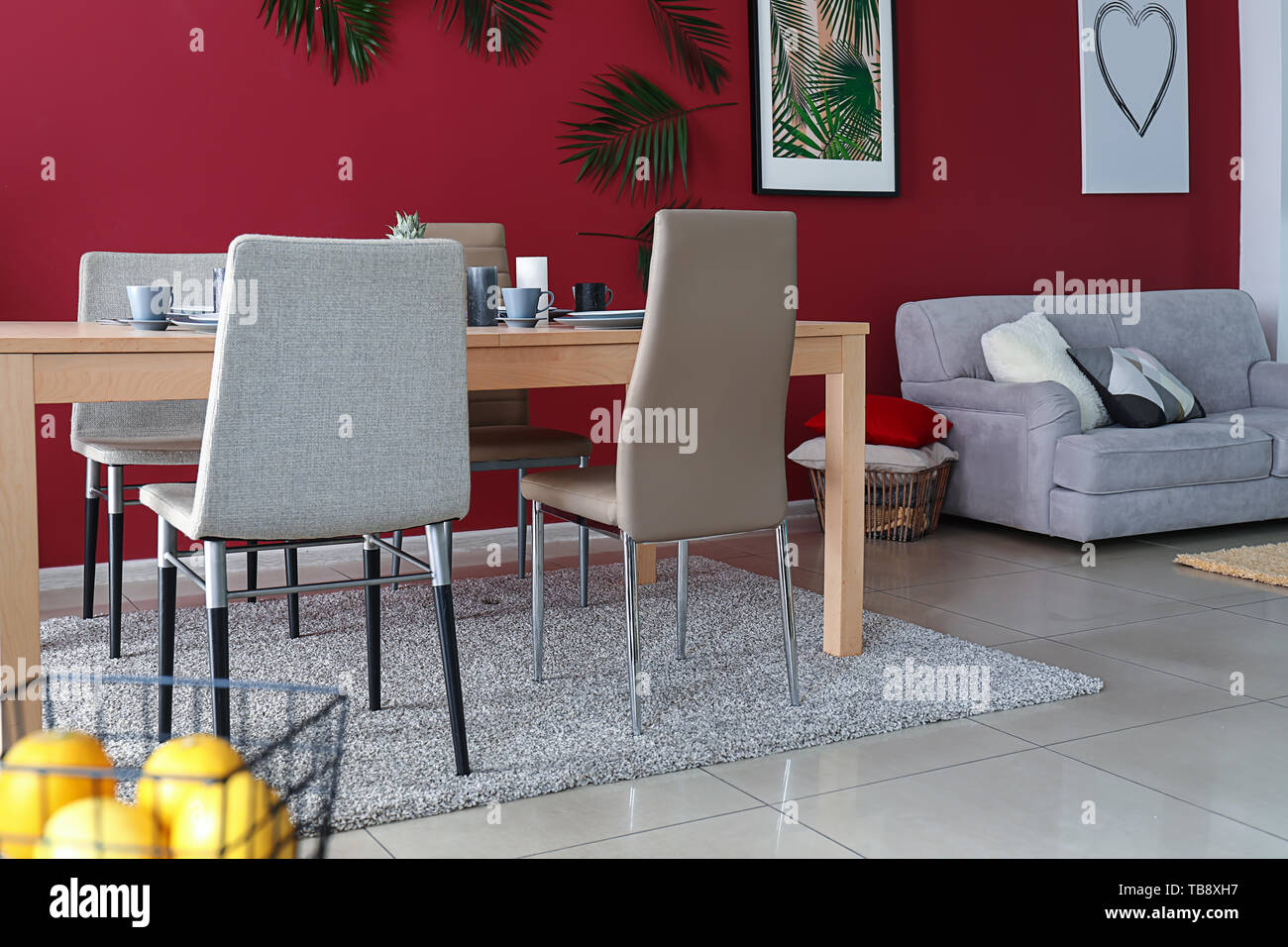 Beautiful table setting in interior of room Stock Photo - Alamy