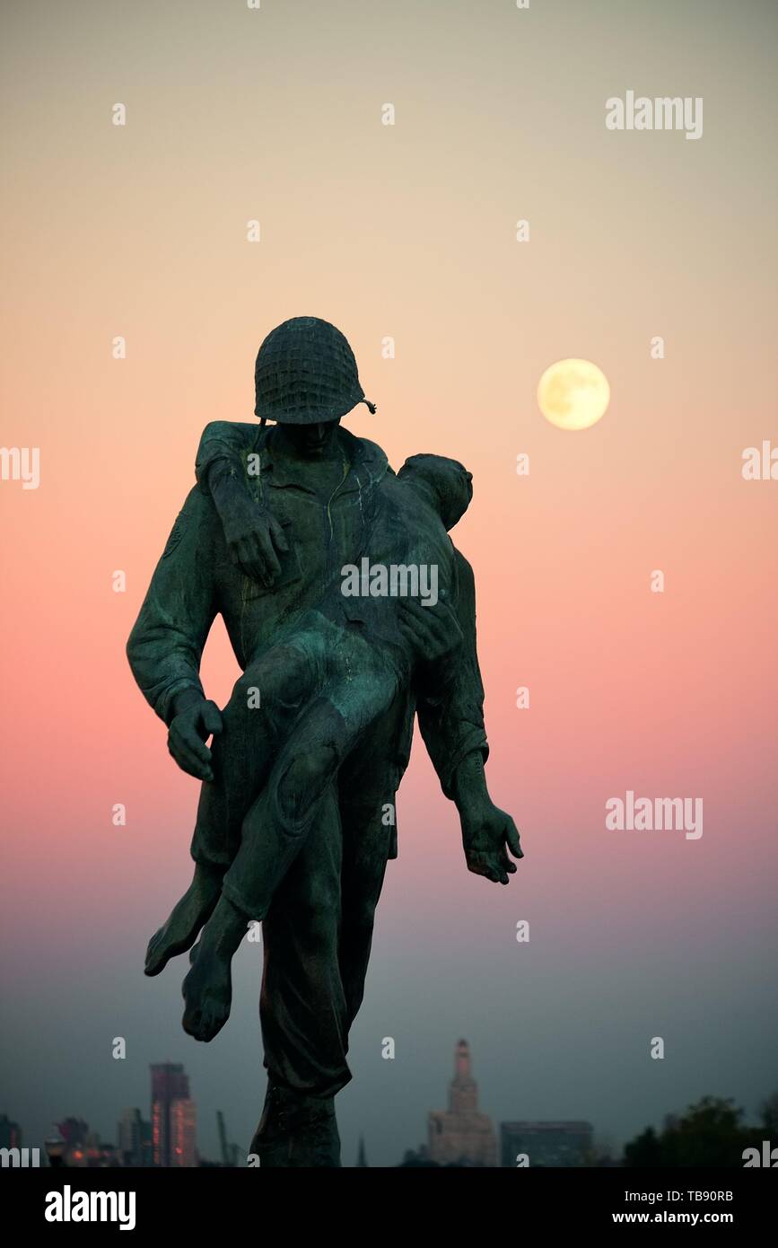 Liberation Monument in Liberty Park with full moon Stock Photo - Alamy