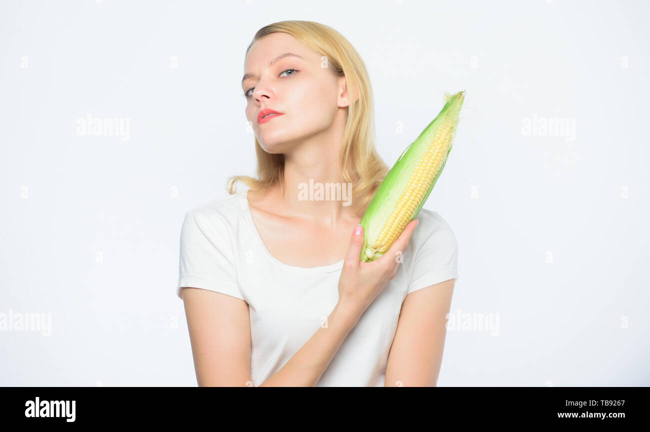 corn crop. vitamin and dieting food. Farming, farmer girl with maize ...