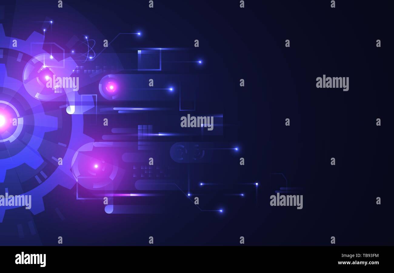 Abstract technology background. Futuristic glowing gears on dark ...