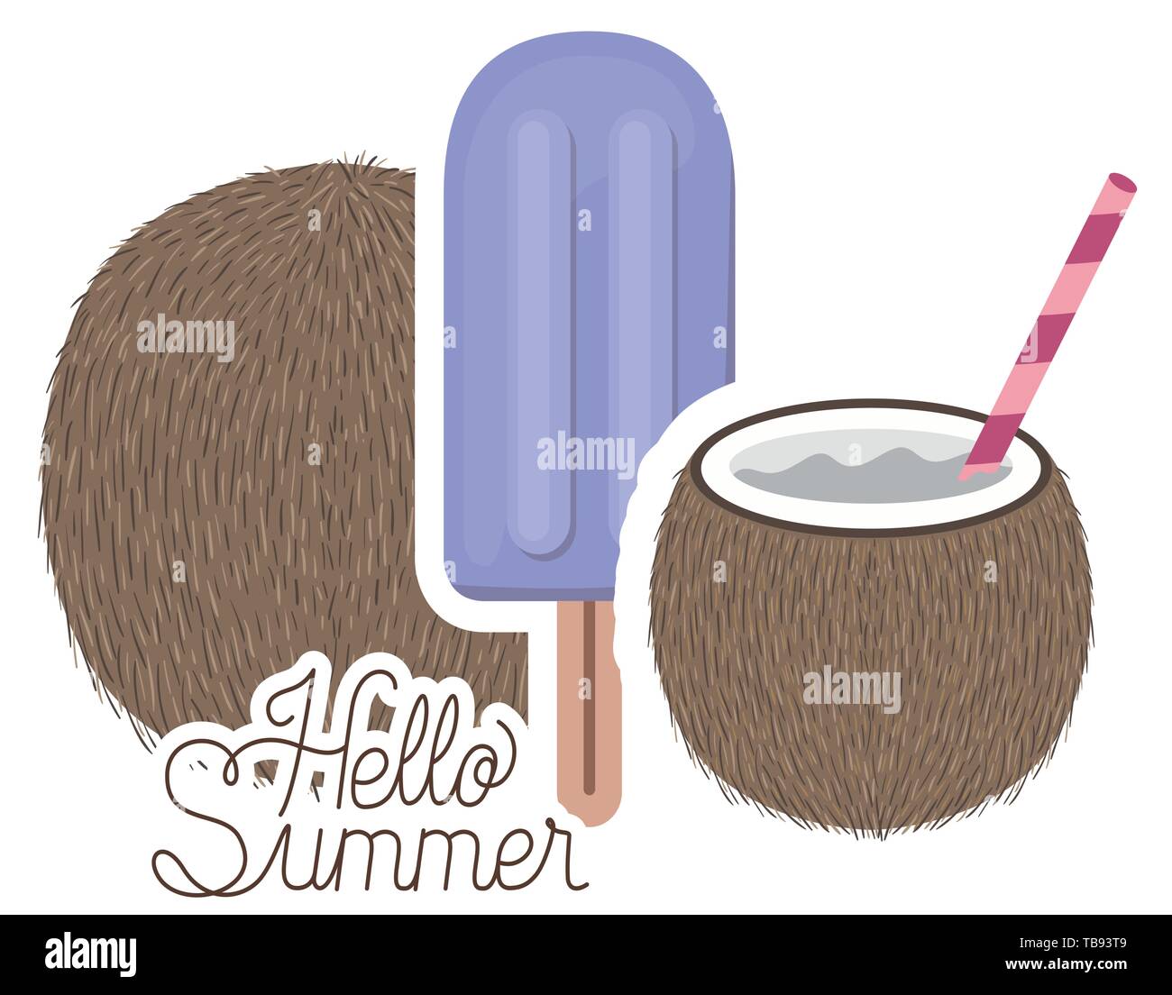 hello summer label with coconut icon Stock Vector Image & Art - Alamy