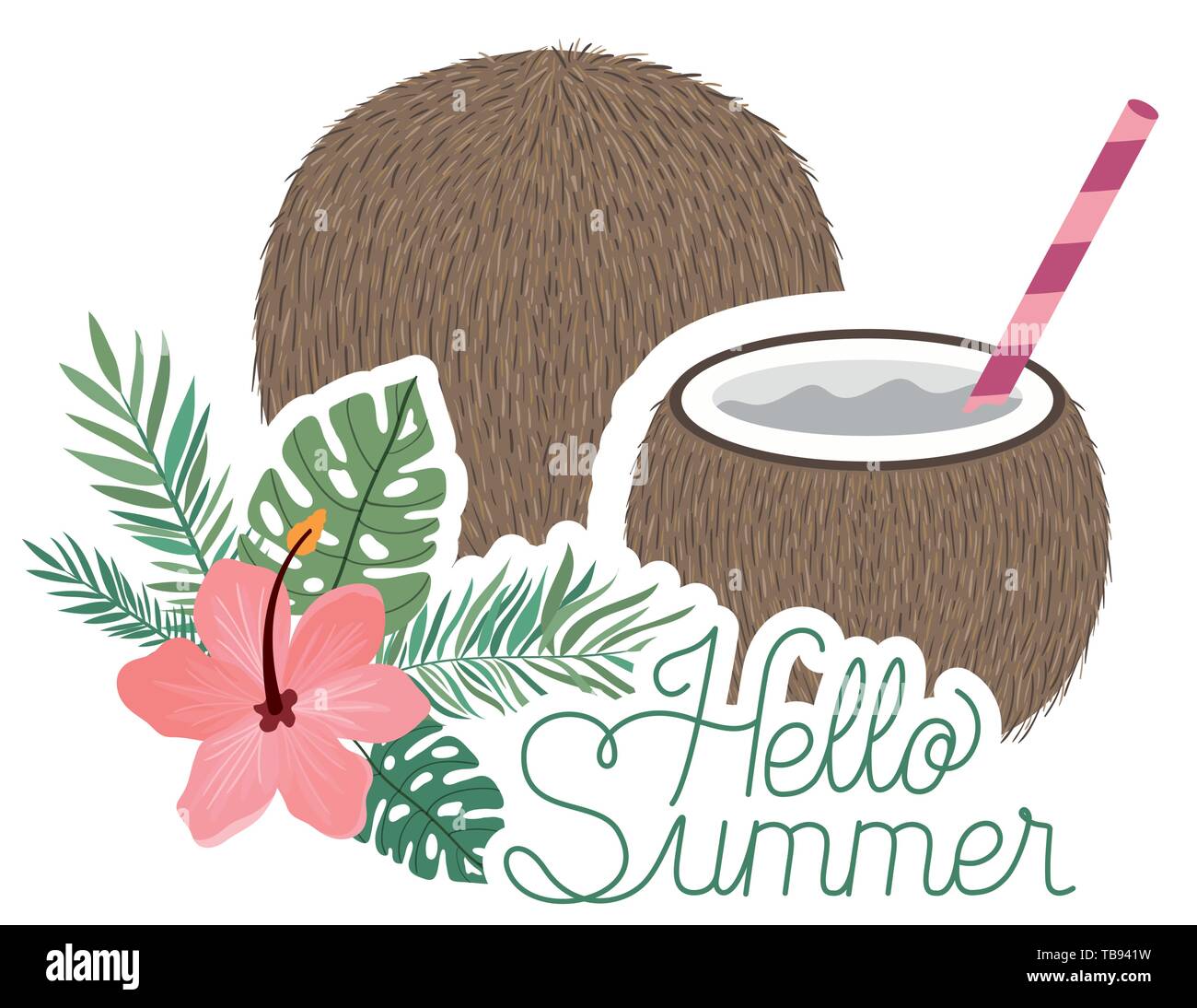 hello summer label with coconut icon Stock Vector Image & Art - Alamy