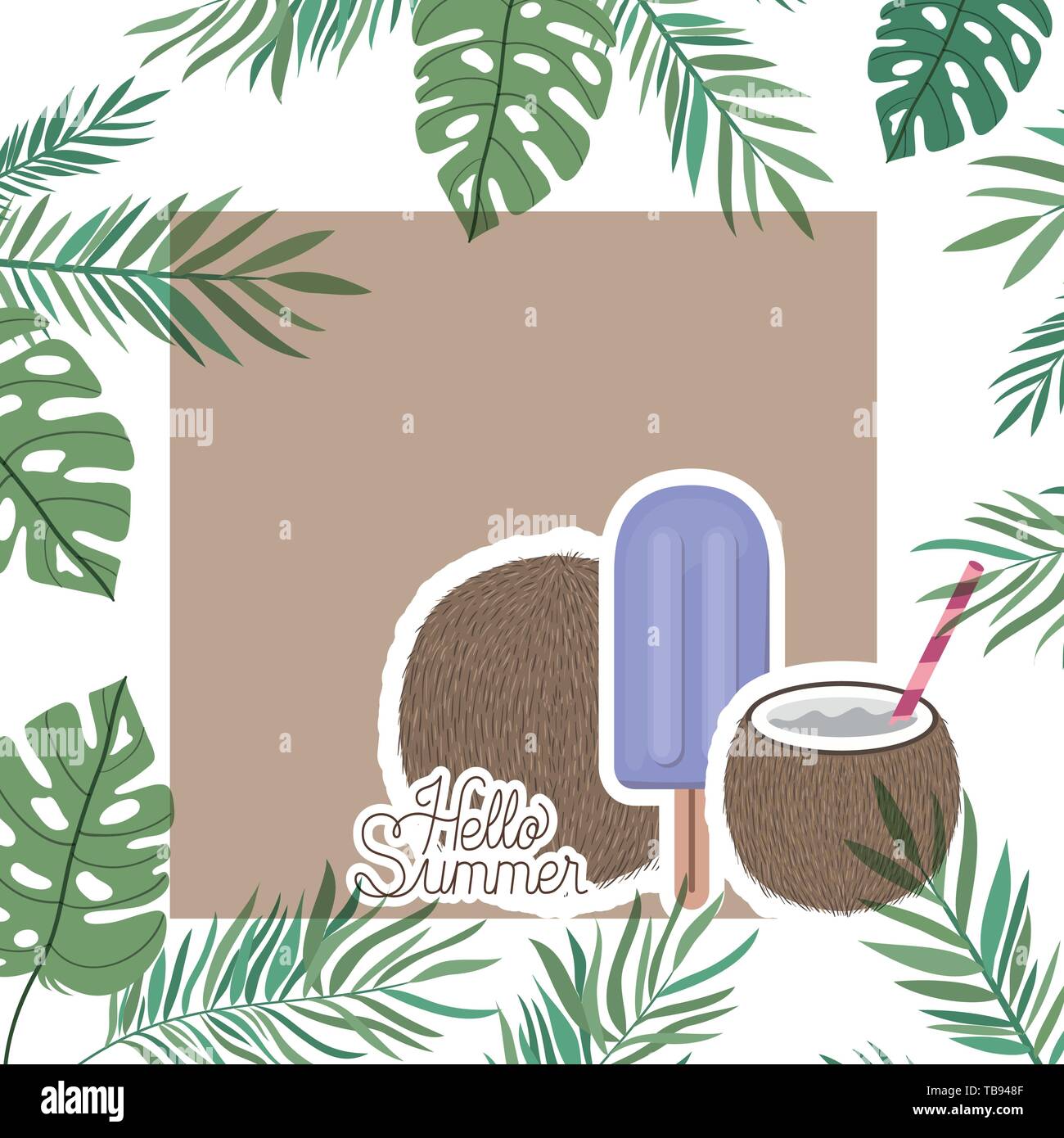 hello summer label with coconut icon Stock Vector Image & Art - Alamy