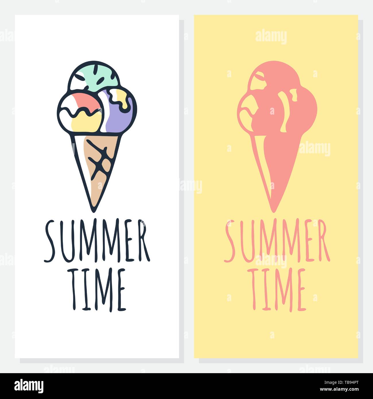 Vector calligraphy illustration Summer time with ice cream icon. Drawn ...