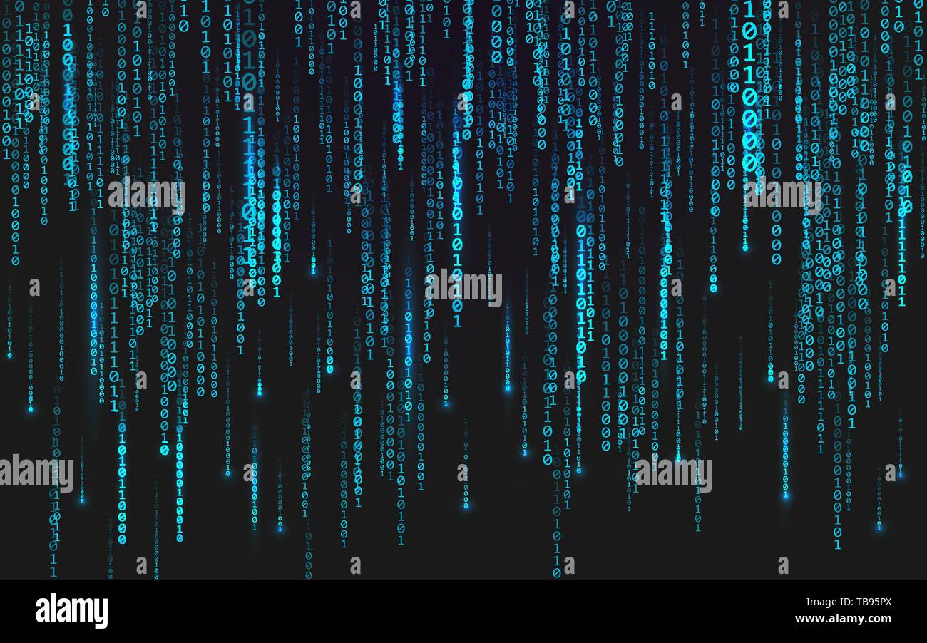 Binary Matrix Background Falling Digits On Dark Backdrop Running Random Numbers Abstract Data