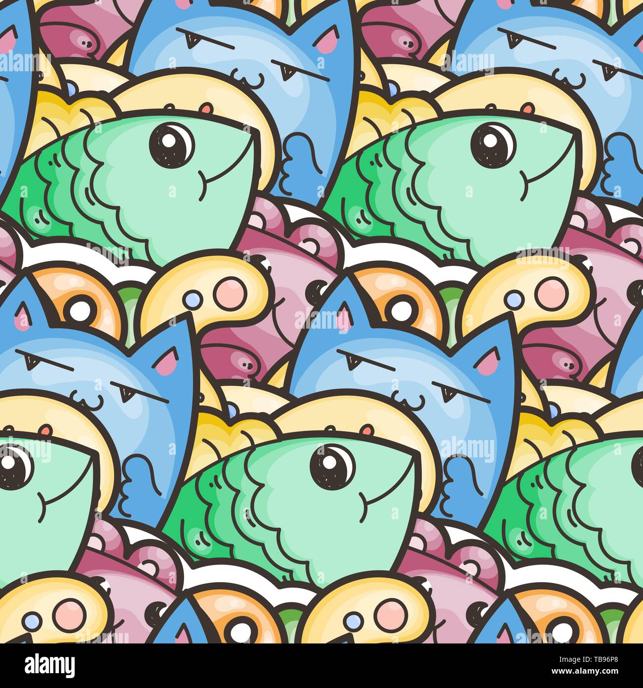 Seamless vector pattern with cute cartoon monsters and beasts. Nice for ...