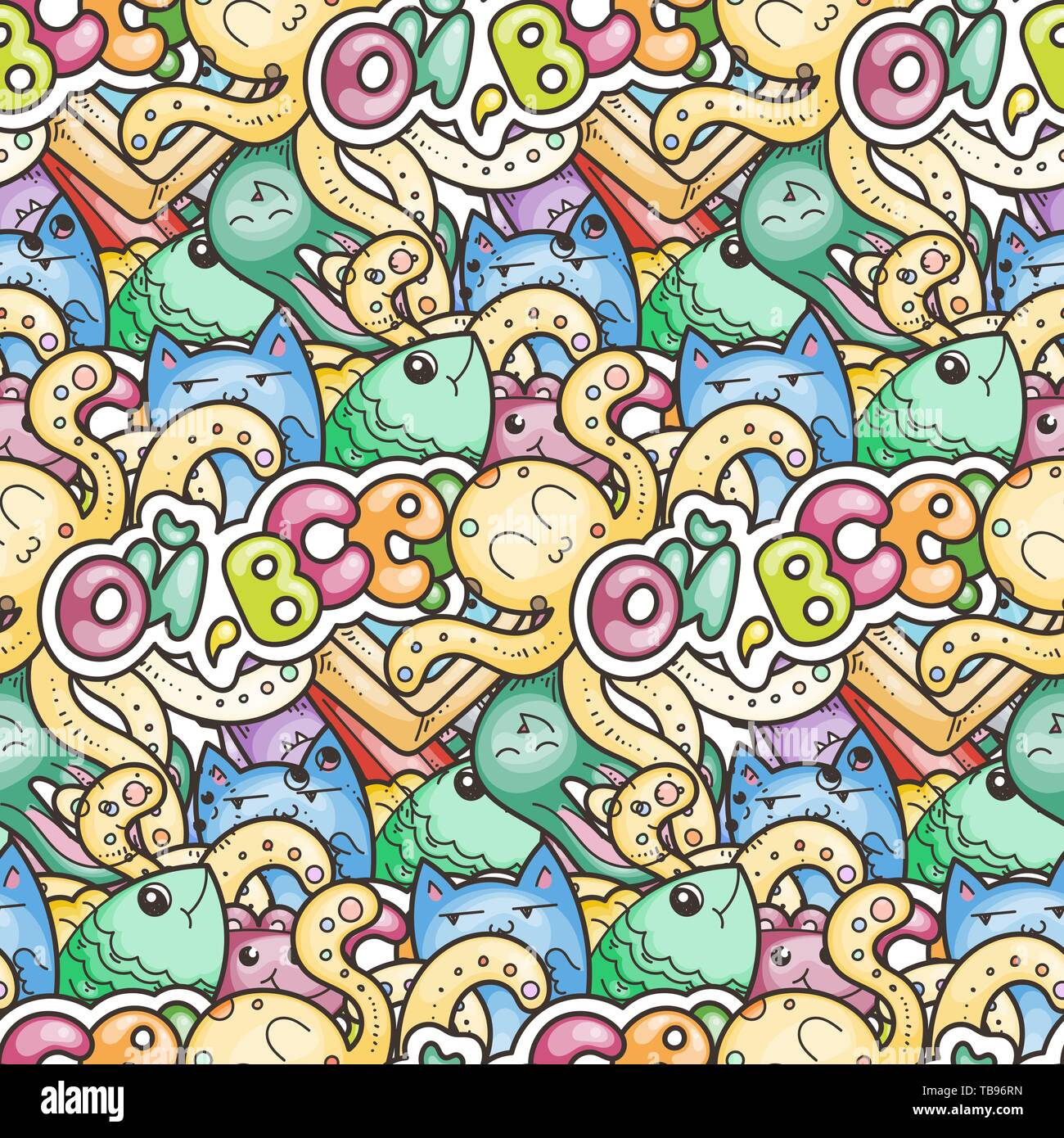 That is all. Seamless vector pattern with cute cartoon monsters and ...