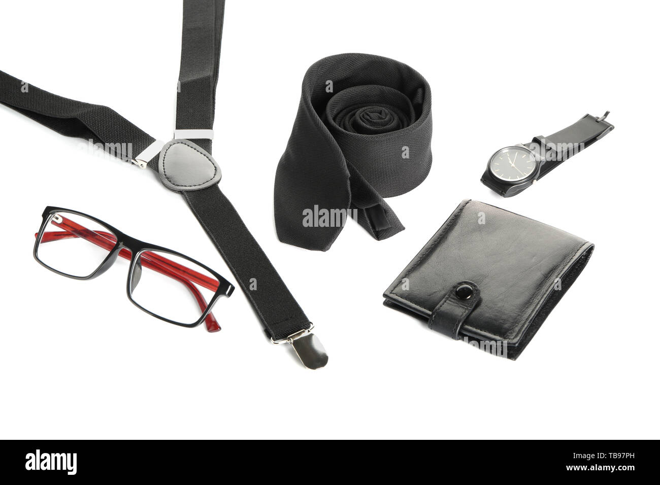 Male accessories on white background Stock Photo - Alamy