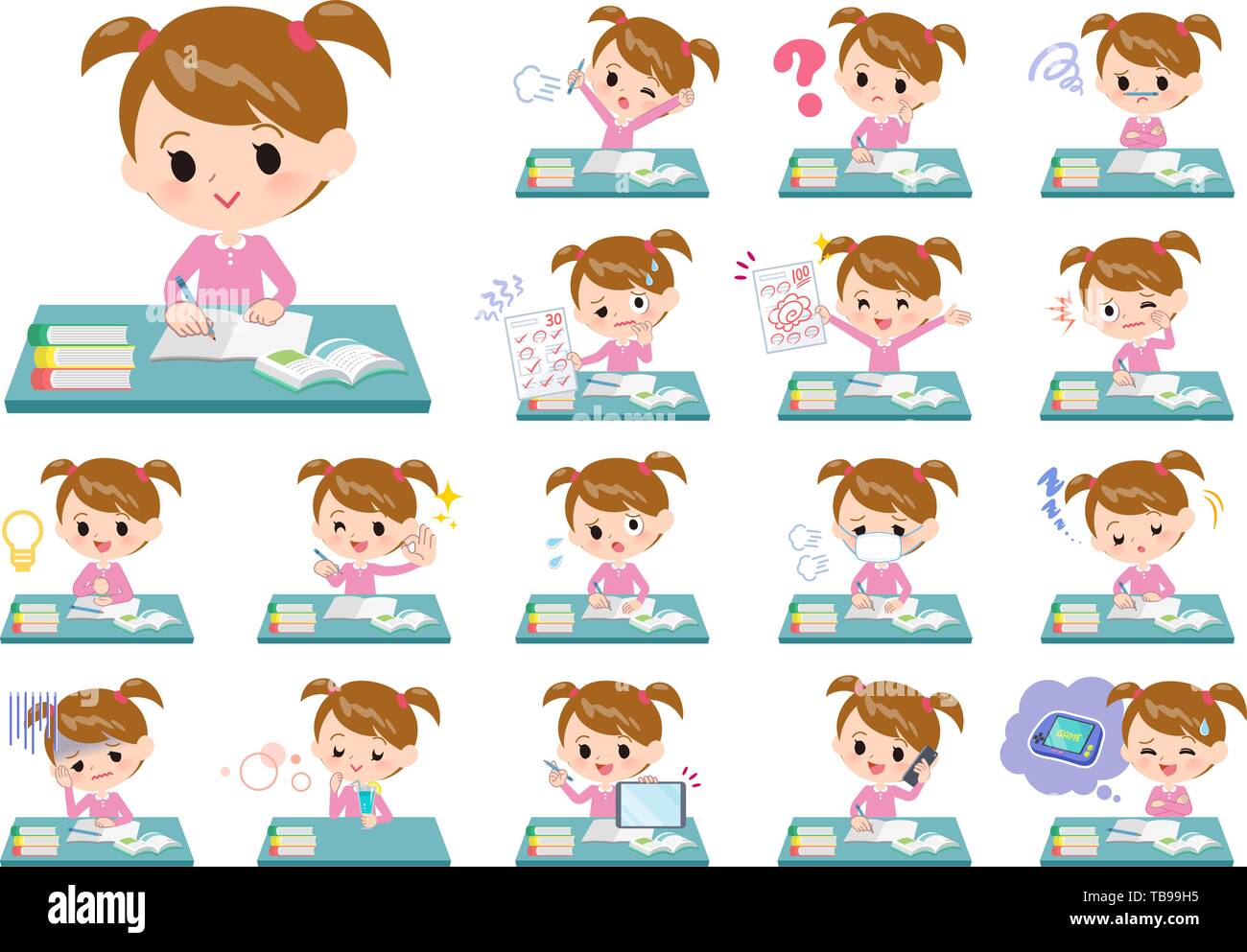 A set of girl on study.There are various emotions and actions.It's ...