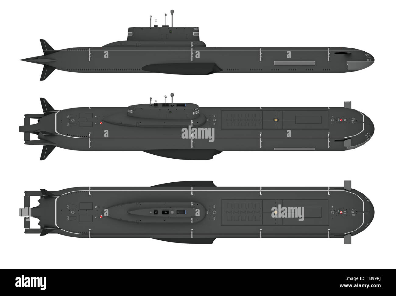 top and side view submarine isolated on white. 3d rendering Stock Photo ...