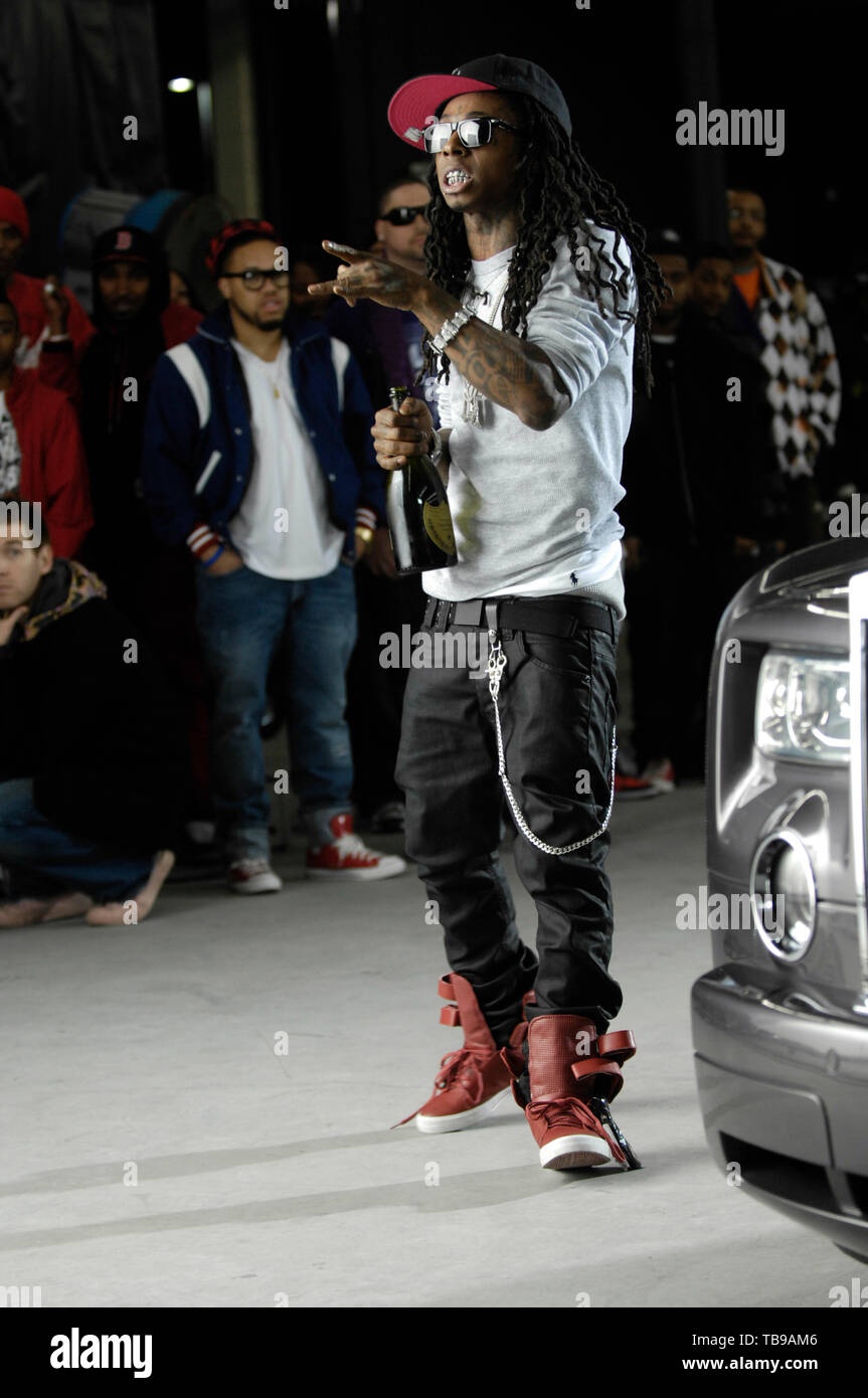Rapper Lil Wayne on the set of his music video with Young Money called ...