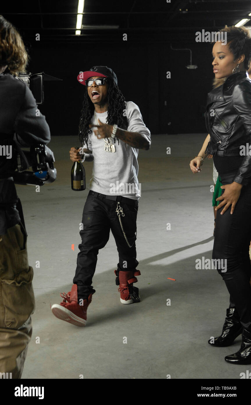 Rapper Lil Wayne on the set of his music video with Young Money called ...