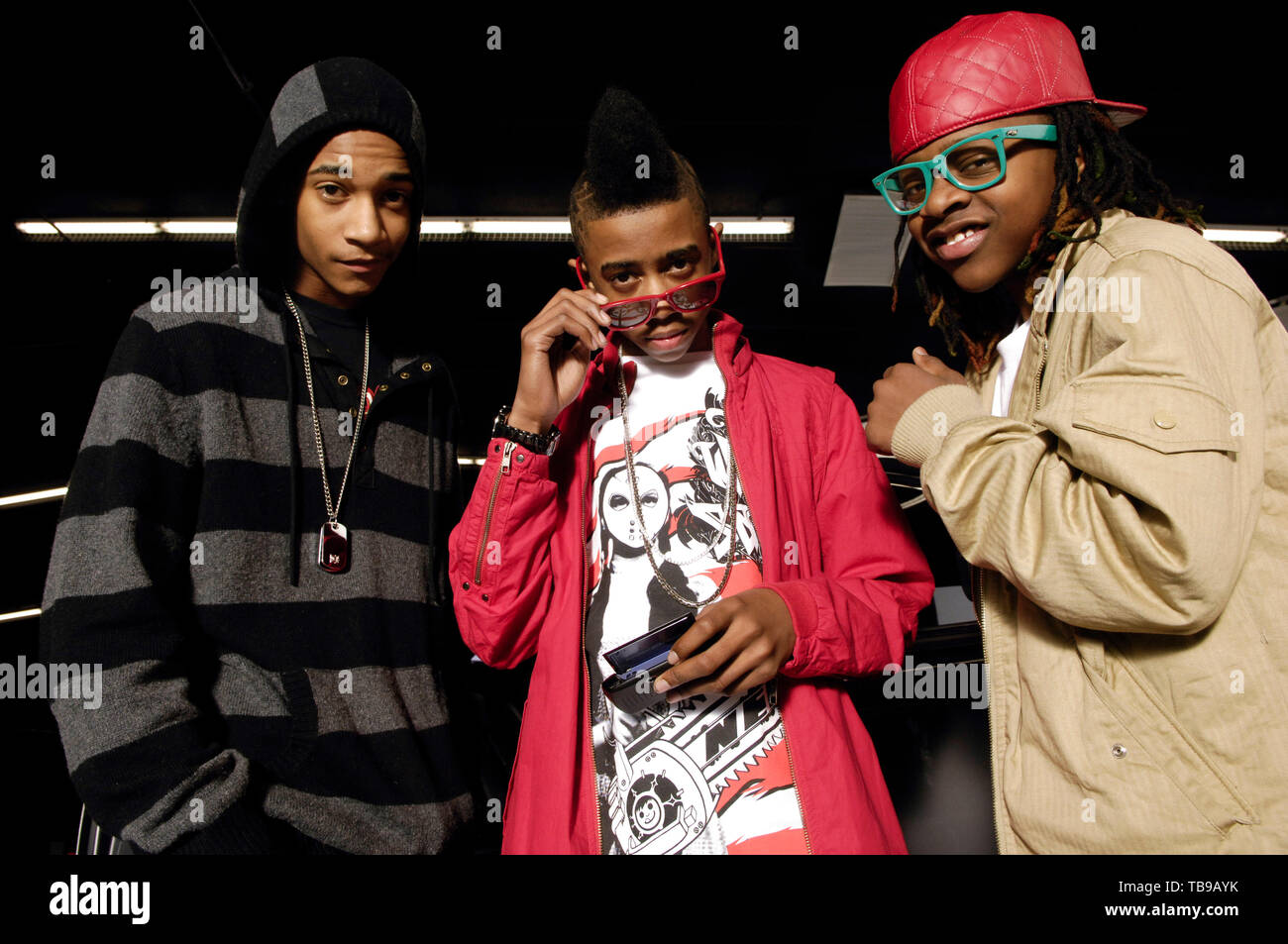 (L-R) Lil Za, Lil Twist and Lil Chuckee on the set of Young Money ...