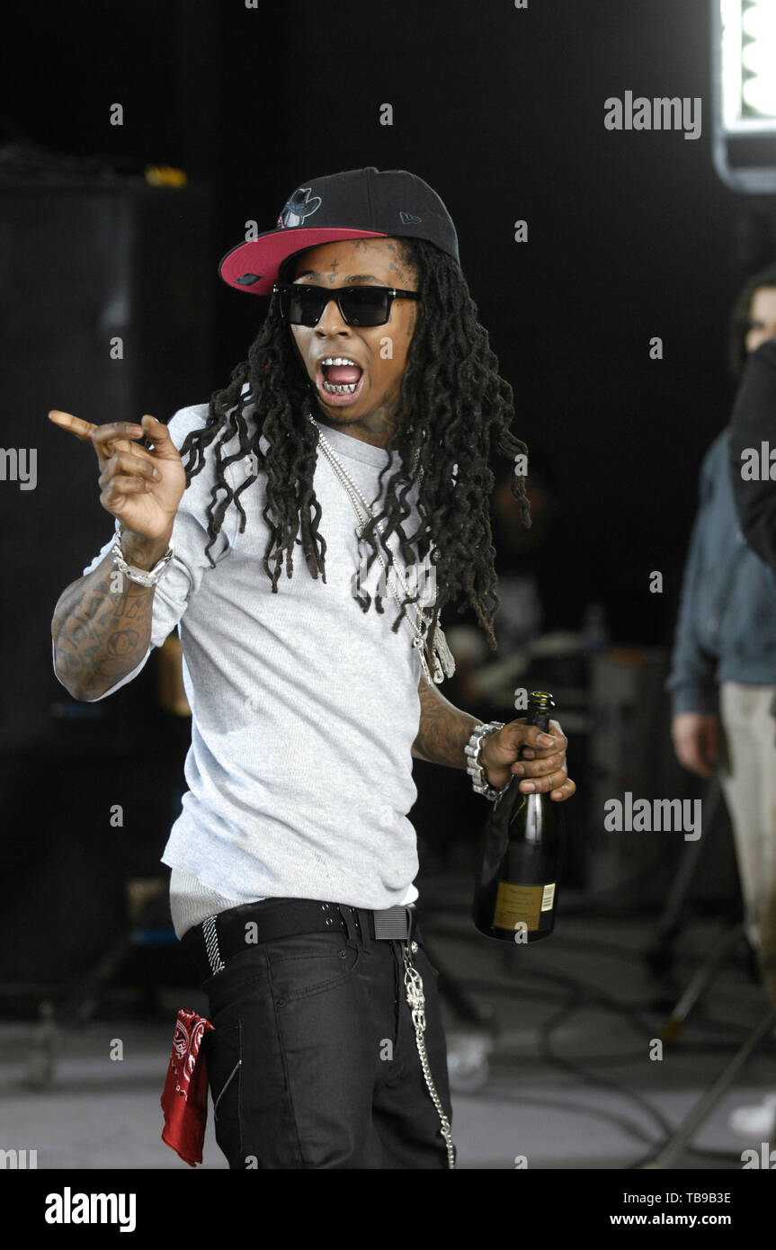 Rapper Lil Wayne on the set of his music video with Young Money called ...