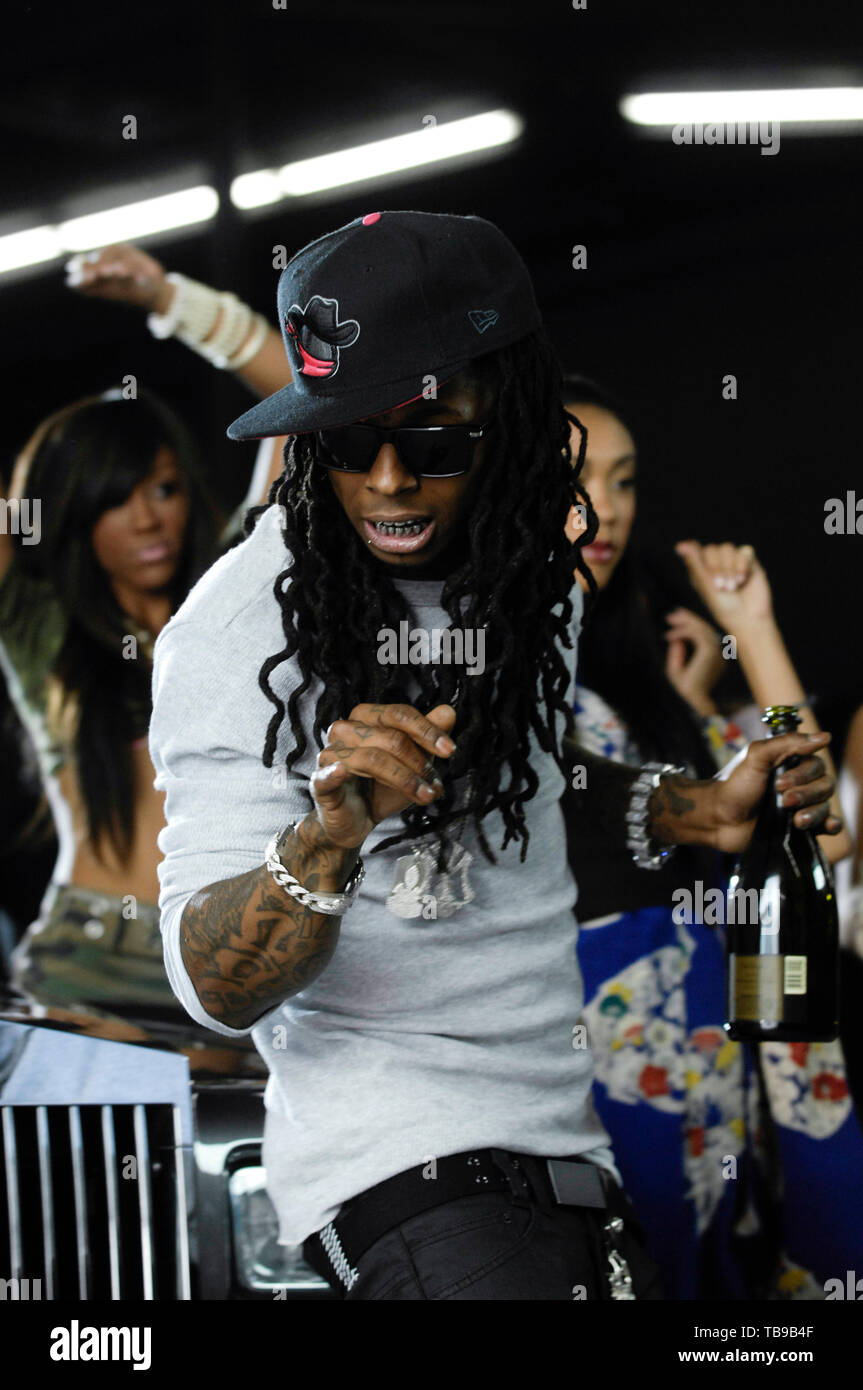Rapper Lil Wayne on the set of his music video with Young Money called ...