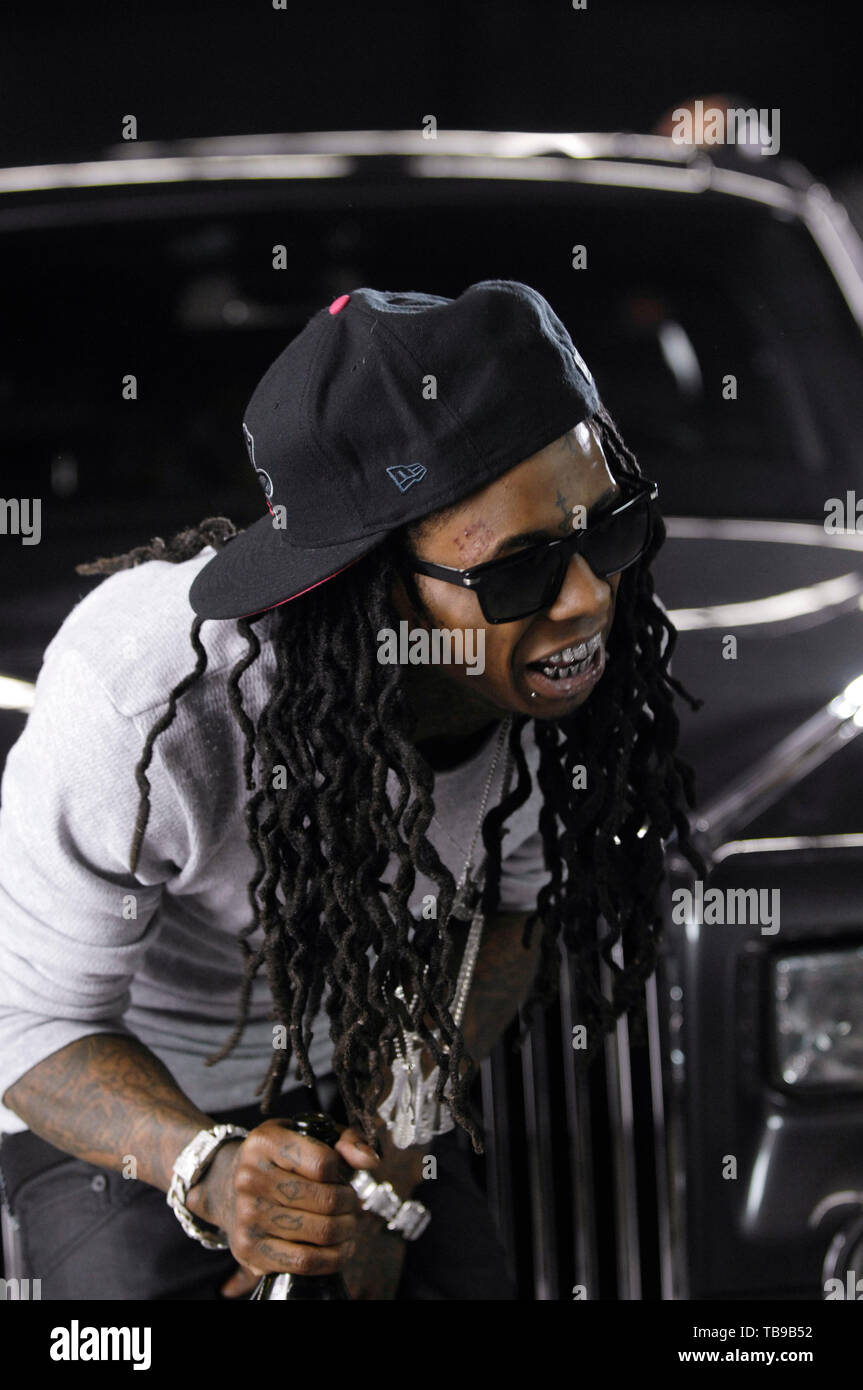 Rapper Lil Wayne on the set of his music video with Young Money called ...